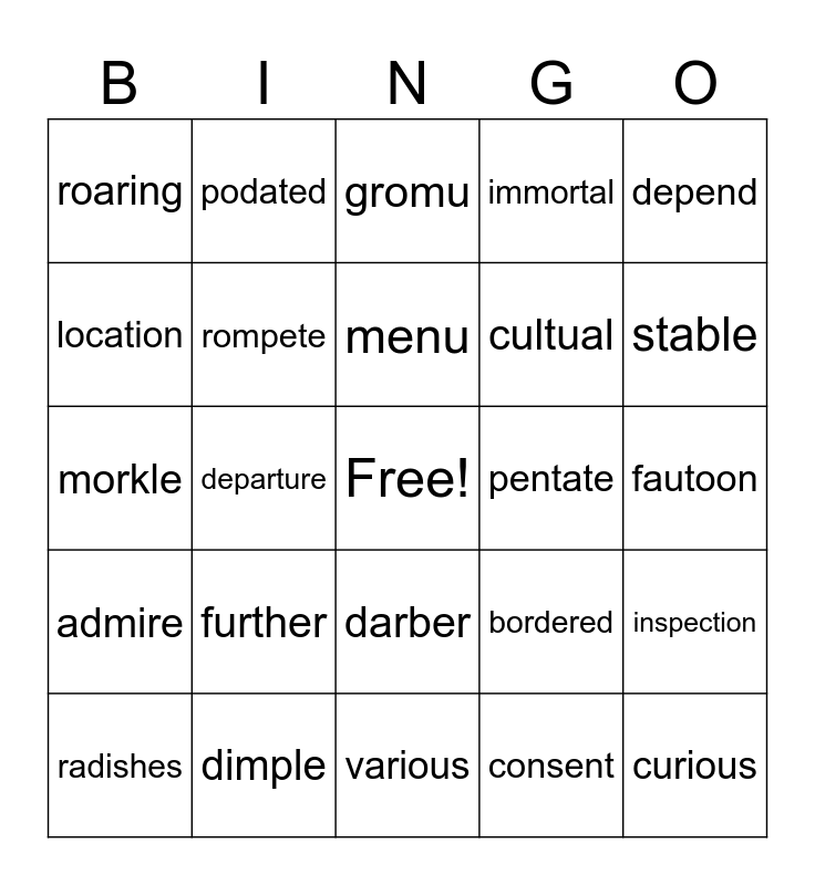 Multisyllabic Words Bingo Card