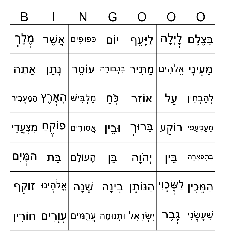 Morning Blessing Bingo Card