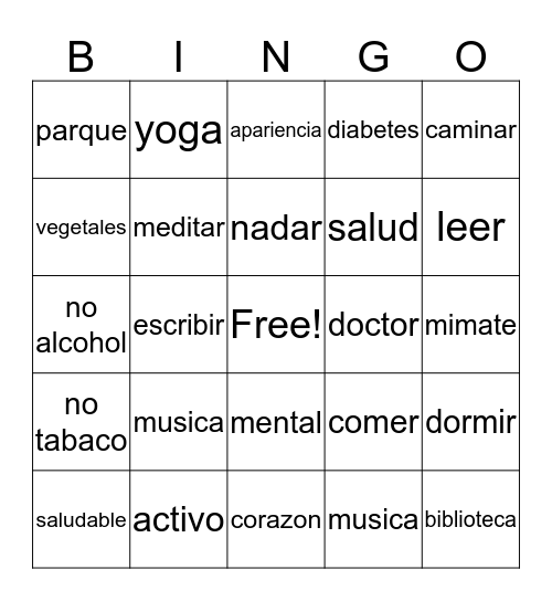 Healthy Bingo Card