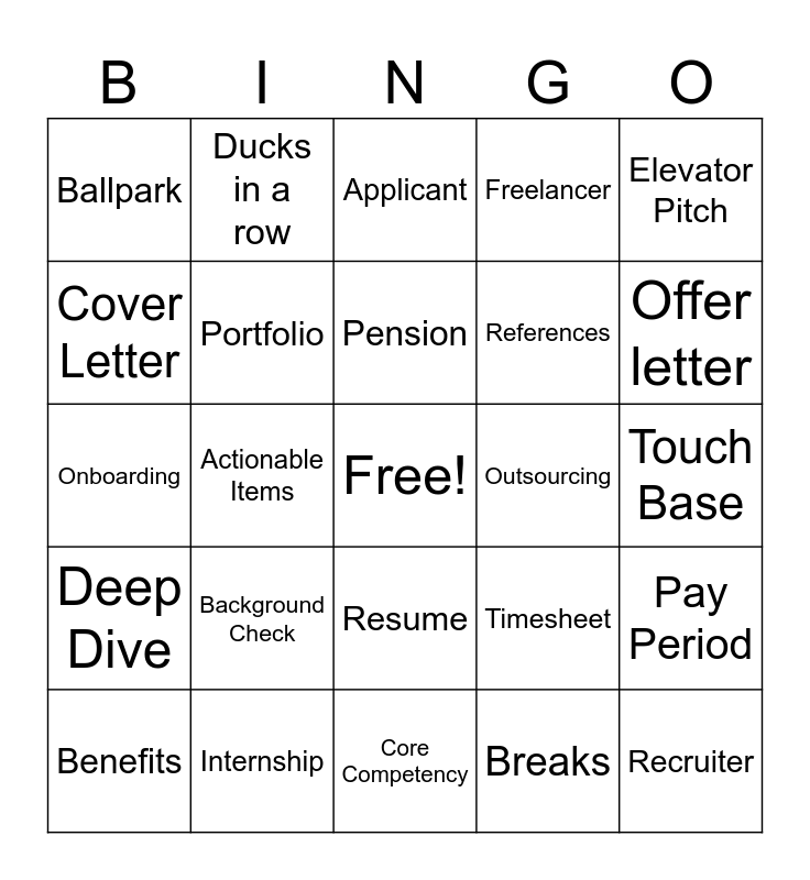 Job Terms Bingo Card