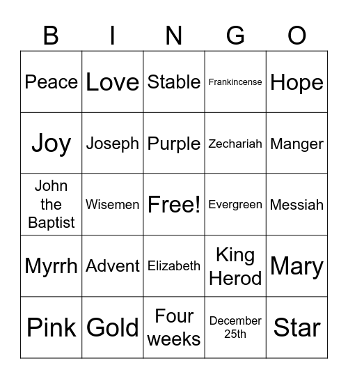 Advent Bingo Card
