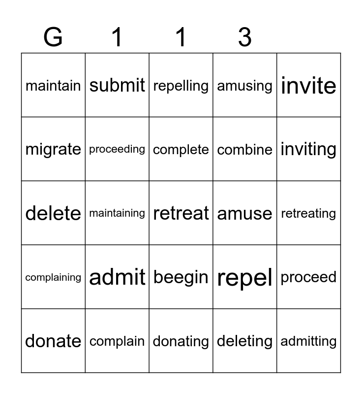 Gold 113 Bingo Card