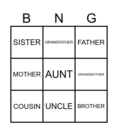 FAMILY BINGO Card