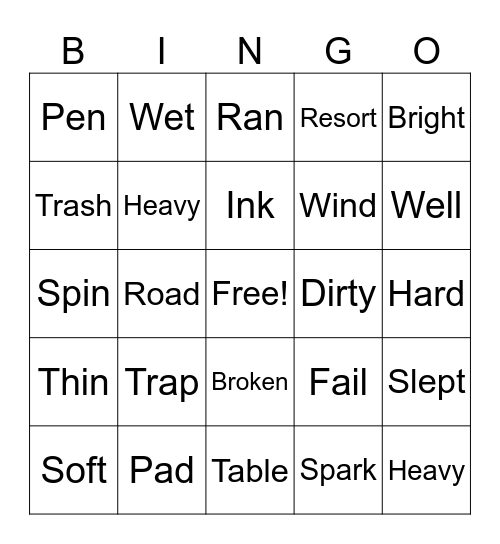 Word Bingo Card