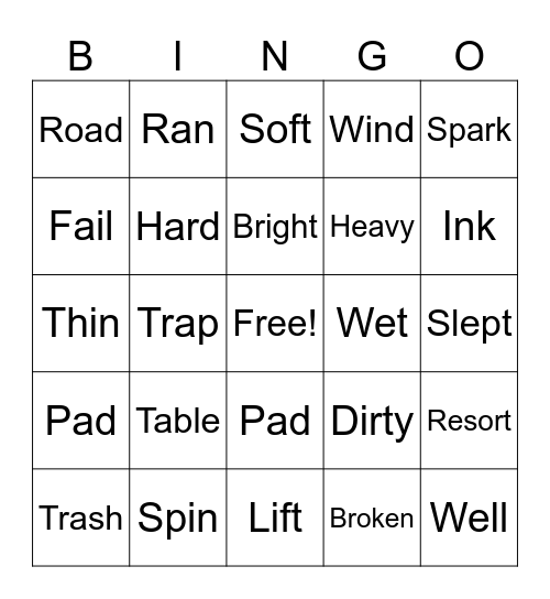 Word Bingo Card