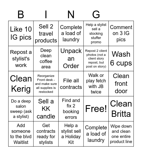 Front Desk Holiday Bingo Card