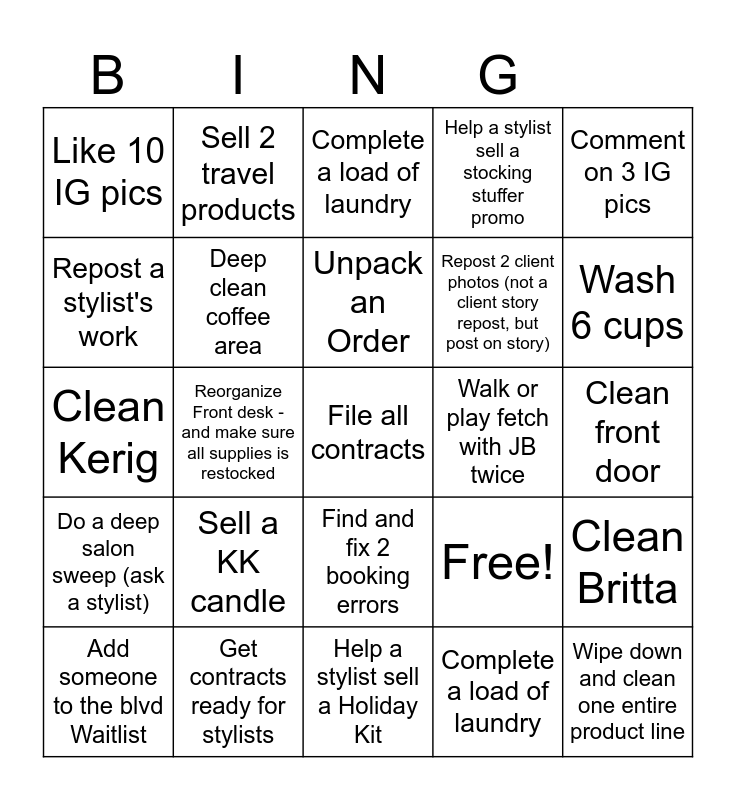 Front Desk Holiday Bingo Card