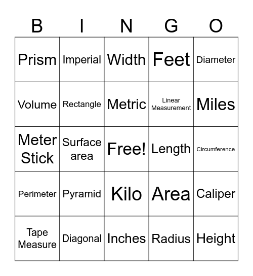 Measurement Bingo Card