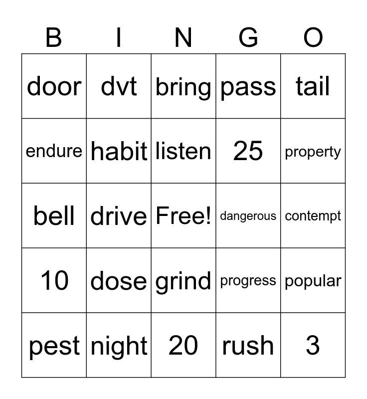 Correction Bingo Card