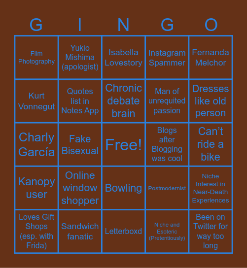 GINGO Bingo Card