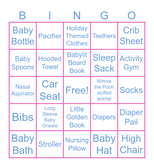 Baby Shower Gift Bingo Card