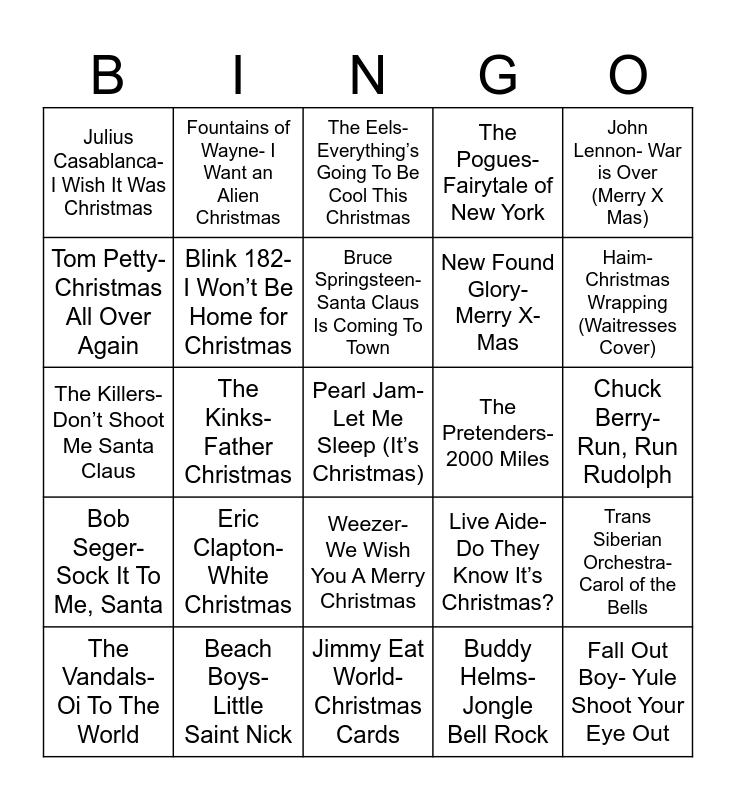 Radio Bingo Rock-n-Roll Holiday Bingo Card