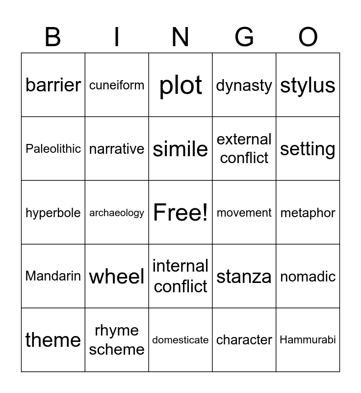 Gr. 6 Academic Bingo for ELA & Social Studies Bingo Card