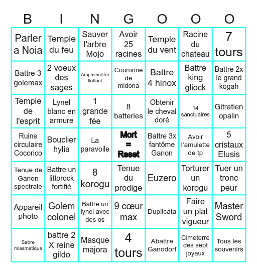 Zelda Totk Bingo Card