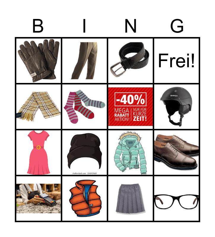 Kleidung Bingo Card