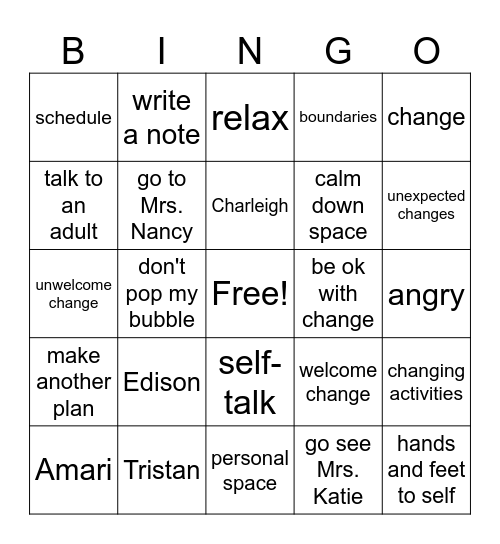Personal Space Bingo Card