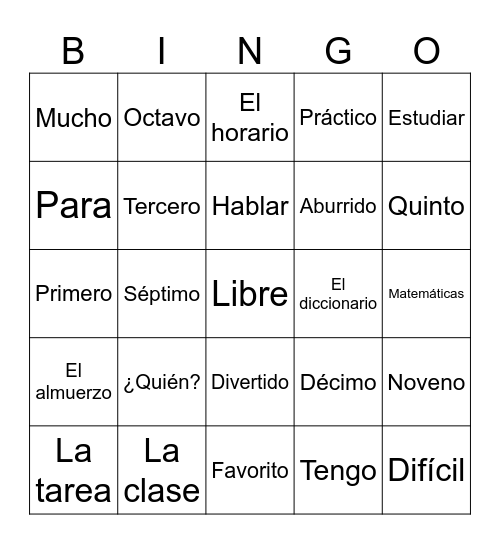 Vocabulario Cap. 2A Bingo Card