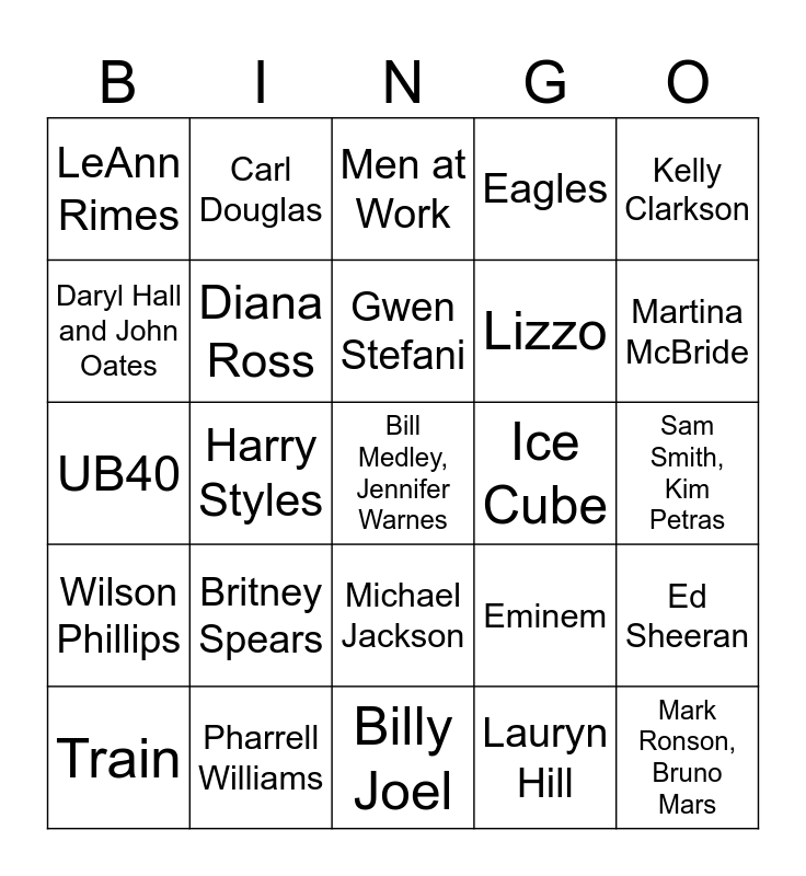 Music Bingo #45 Bingo Card