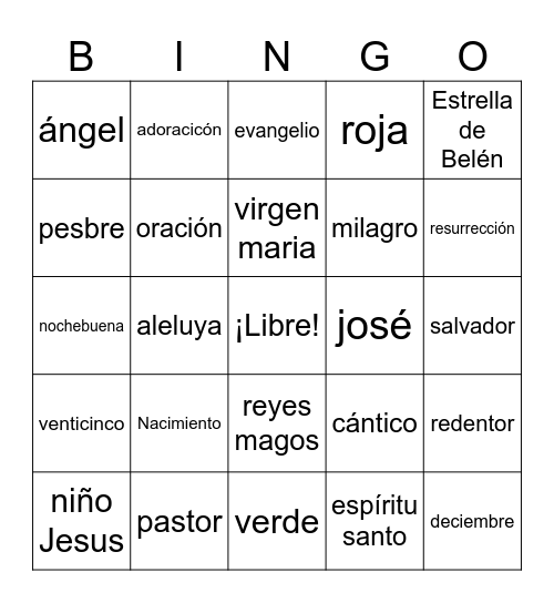 Navidad Bingo Card