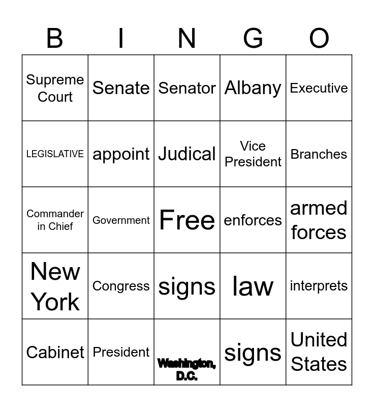 Government Bingo Card