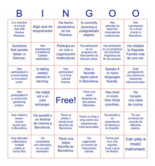 Icebreaker Language Party Bingo Card