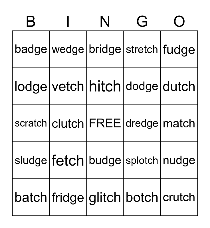 Trigraphs Bingo Card