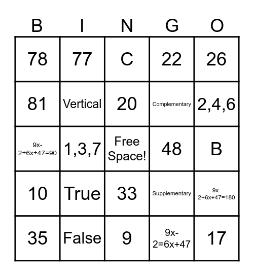 Angles Review Bingo Card