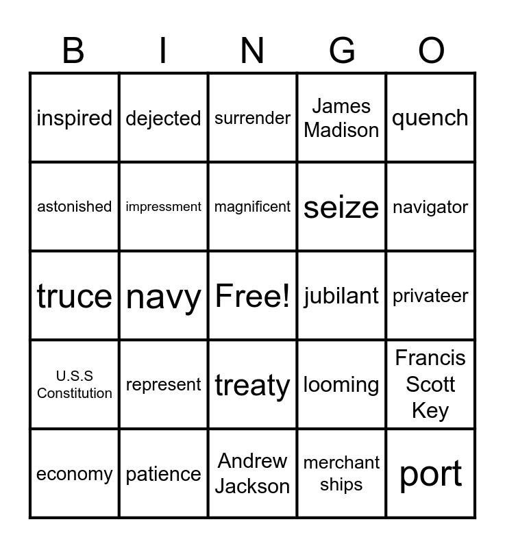The War of 1812 Bingo Card