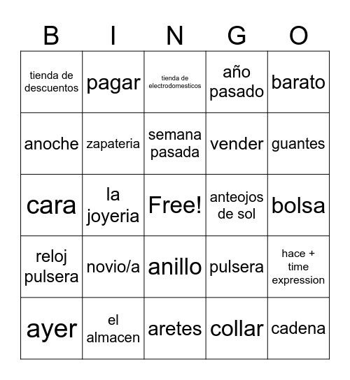Realidades 1 7B Bingo Card