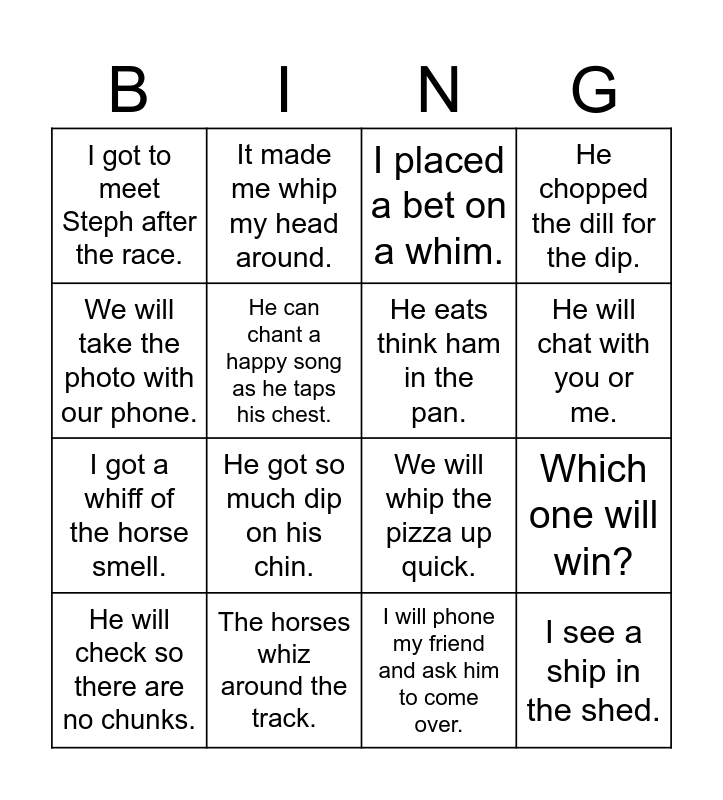 Word Mix Up Lesson 16 Bingo Card