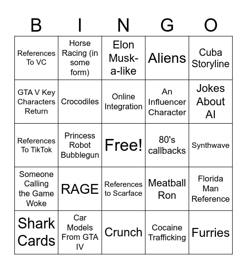 GTA 6 Bingo Card