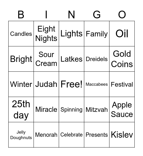 Hanukkah Bingo Card