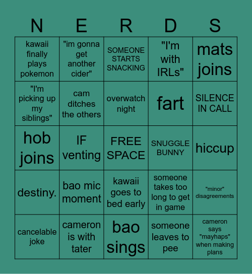 NERDS BINGO Card