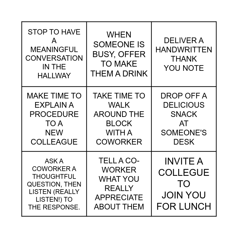 Co-worker Appreciation BINGO! Bingo Card