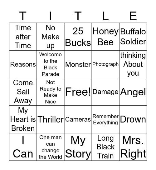 Song Titles Bingo Card