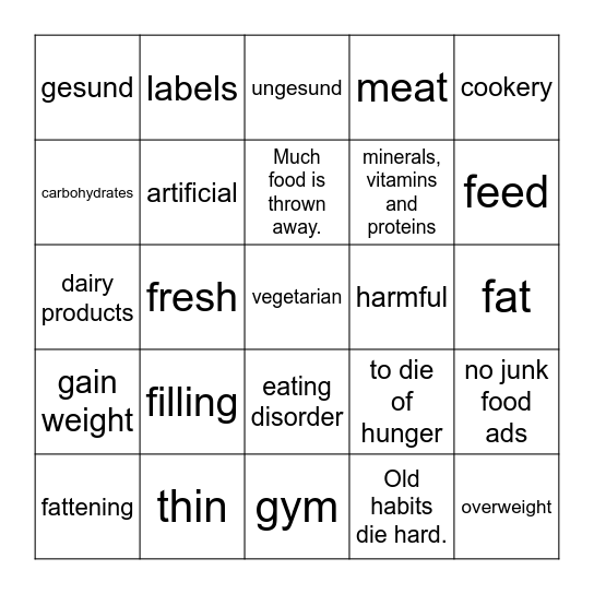 food and diet Bingo Card