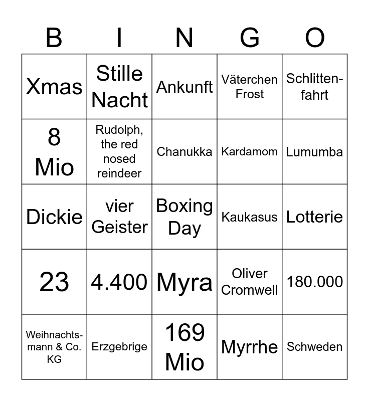 Christmas Quiz Bingo Card