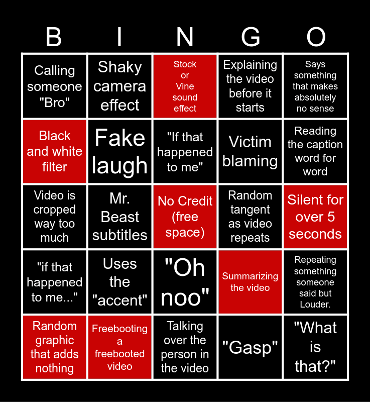 Sssniperwolf Bingo Card