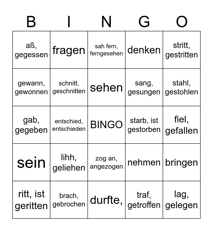 Perfekt Bingo Card