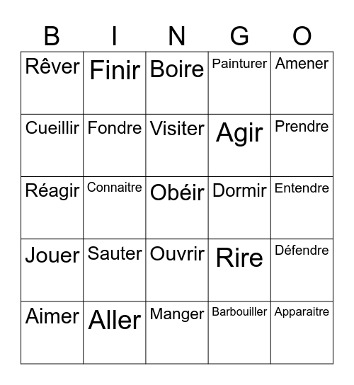 Passé Composé Bingo Card