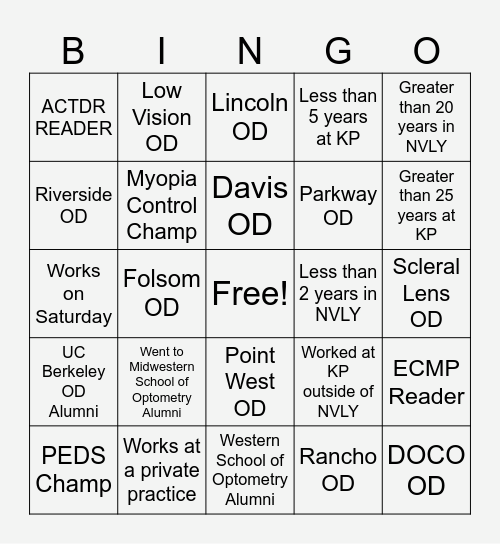 North Valley BINGO Card North Valley BINGO Card