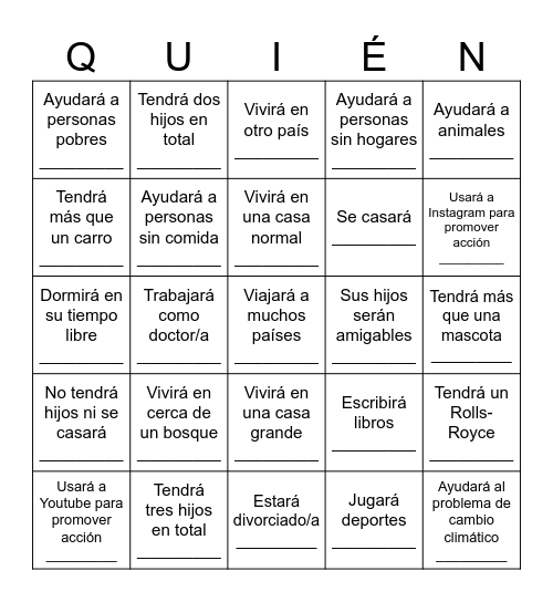 Presentaciones de La Vida en El Futuro Bingo Card