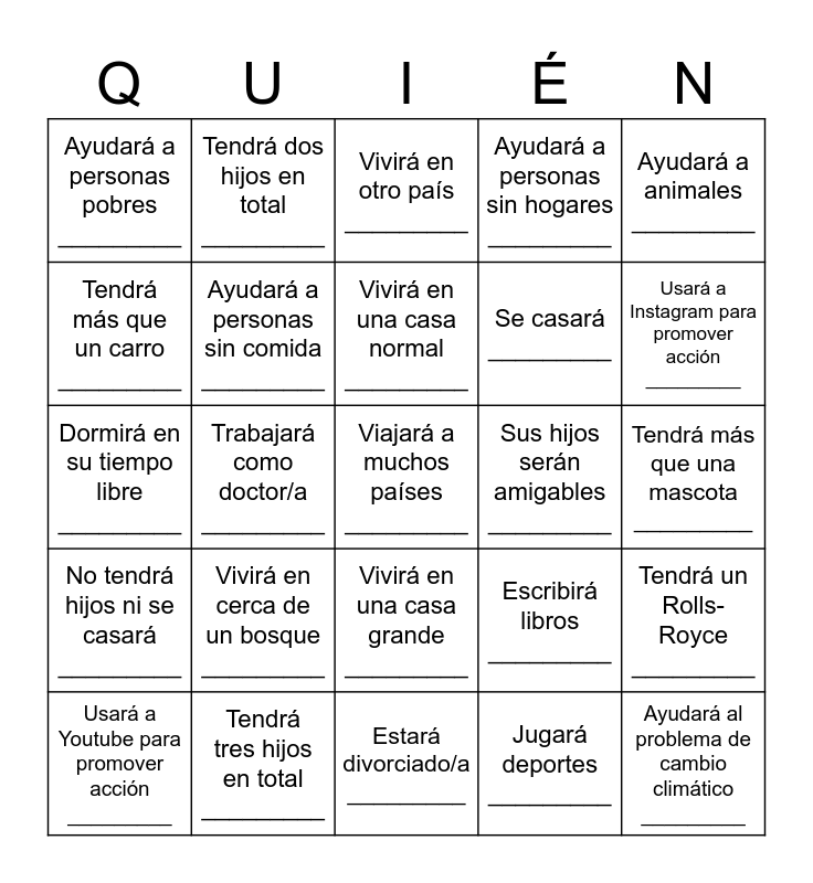 Presentaciones de La Vida en El Futuro Bingo Card