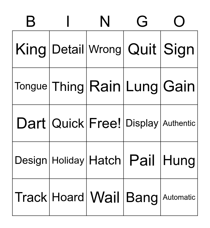Word Bingo Card
