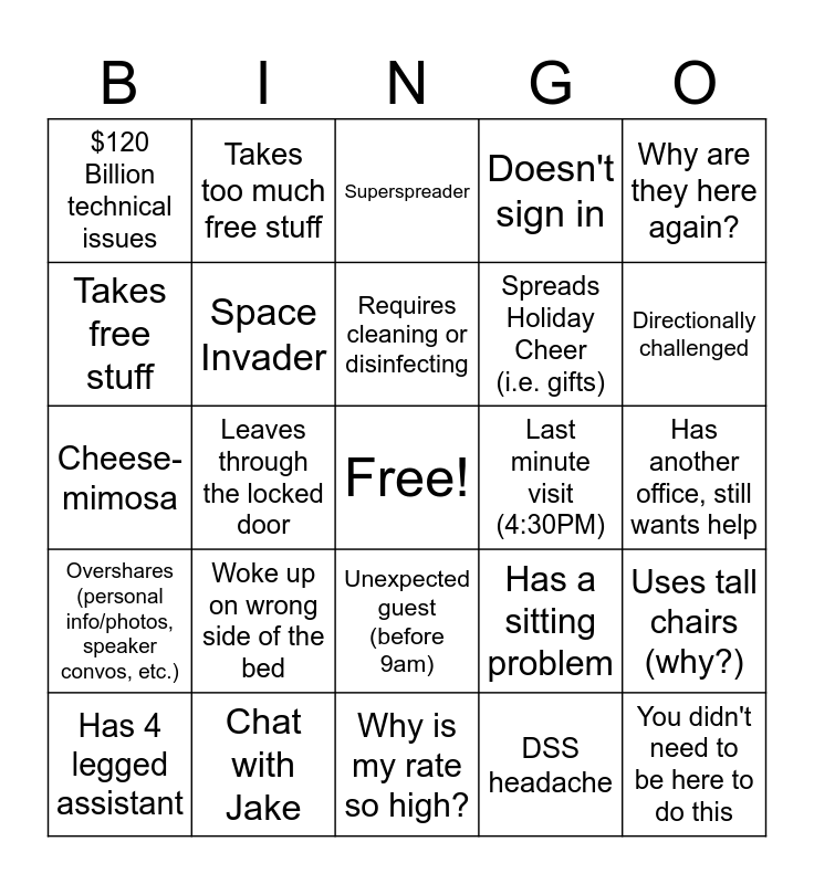 Office Bingo week of 12/4 Bingo Card