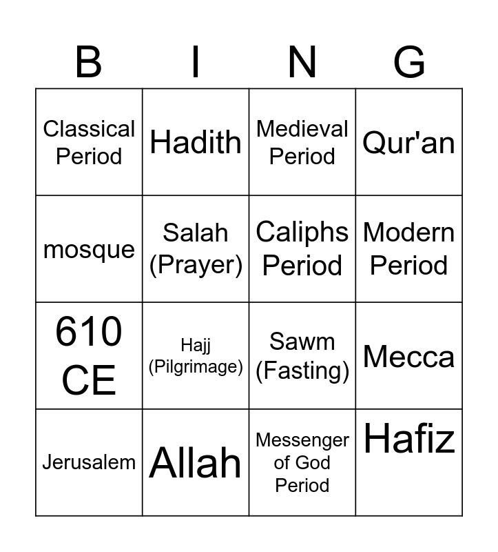 Islam Bingo Card