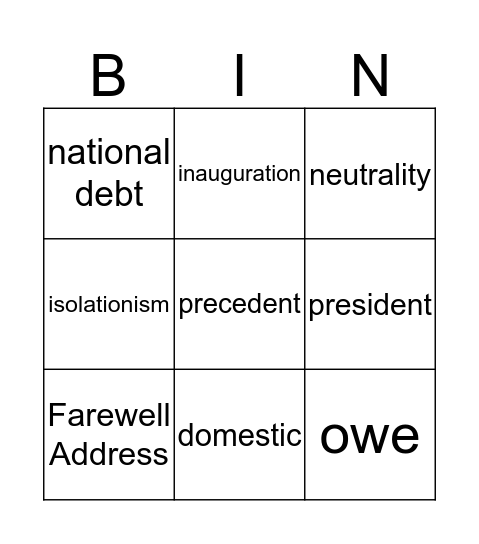George Washington Bingo Card