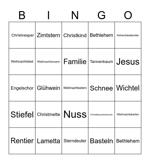 Weihnachten Bingo Card