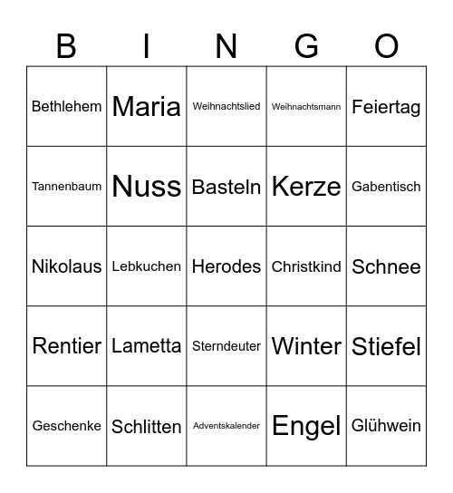 Weihnachten Bingo Card