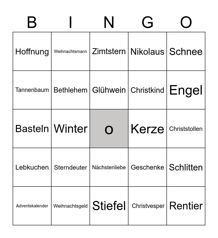 Advent Bingo Card